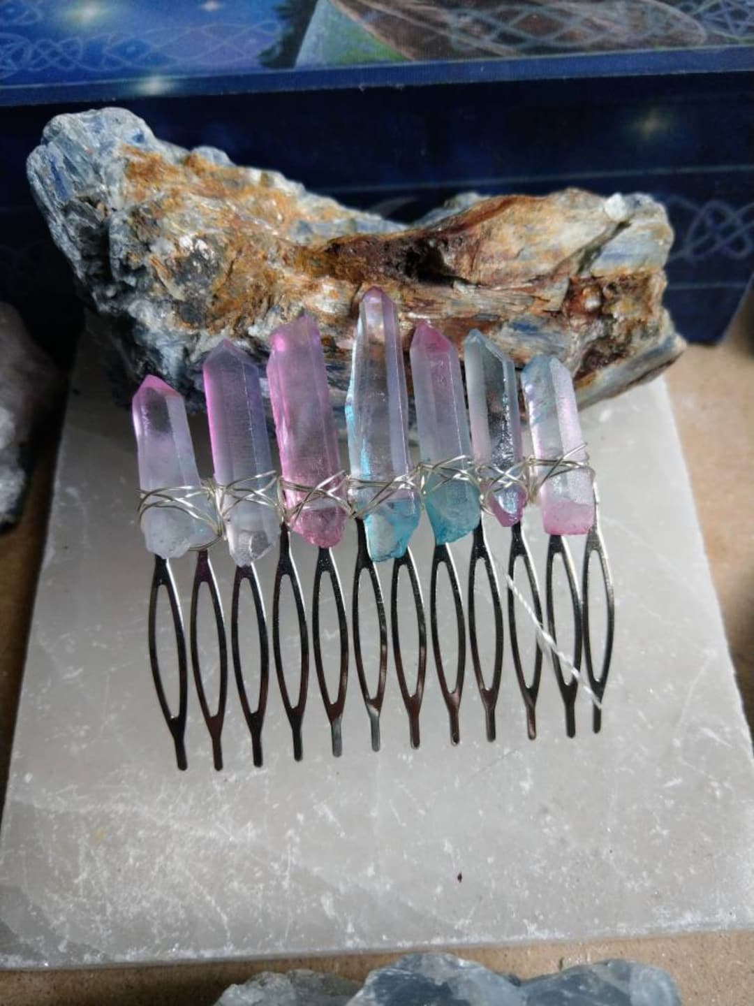 Barrette peigne licorne arc-en-ciel Aura quartz accessoires de mariage ...