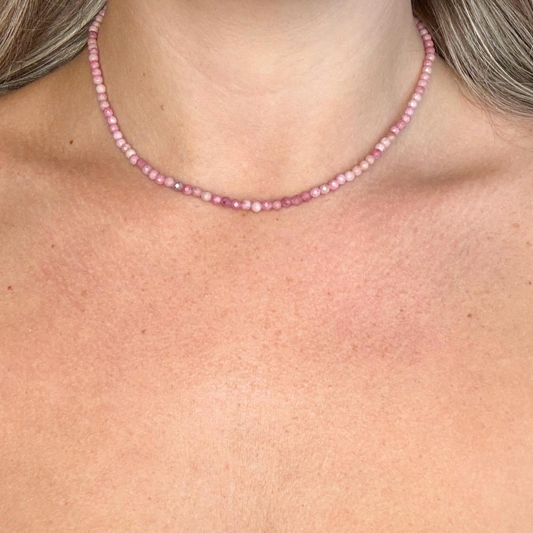 Rhodochrosite Choker: 3mm Pink Crystal Healing Necklace Heart Chakra - Etsy