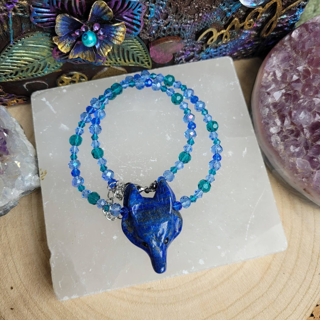 Lapis Lazuli Wolf Choker: Carved Stone Gemstone Necklace - Etsy