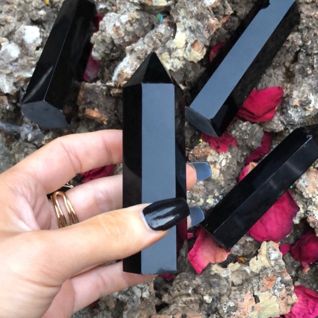 Black Obsidian Point, Obsidian Tower, Natural Polished Crystal, Healing ...