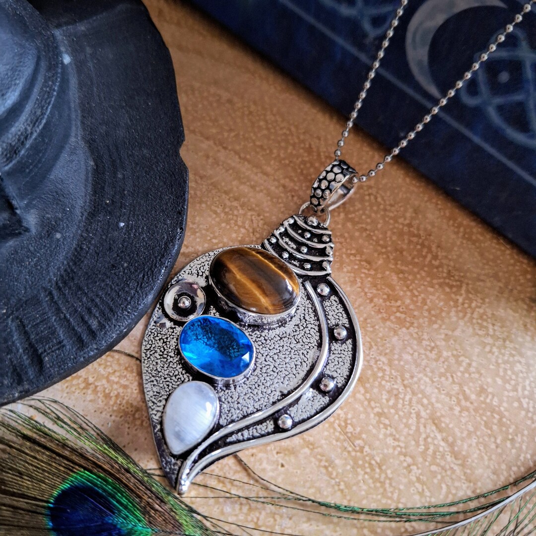 Tigers Eye Moonstone Blue Topaz Pendant Necklace Magic Lantern Crystal ...