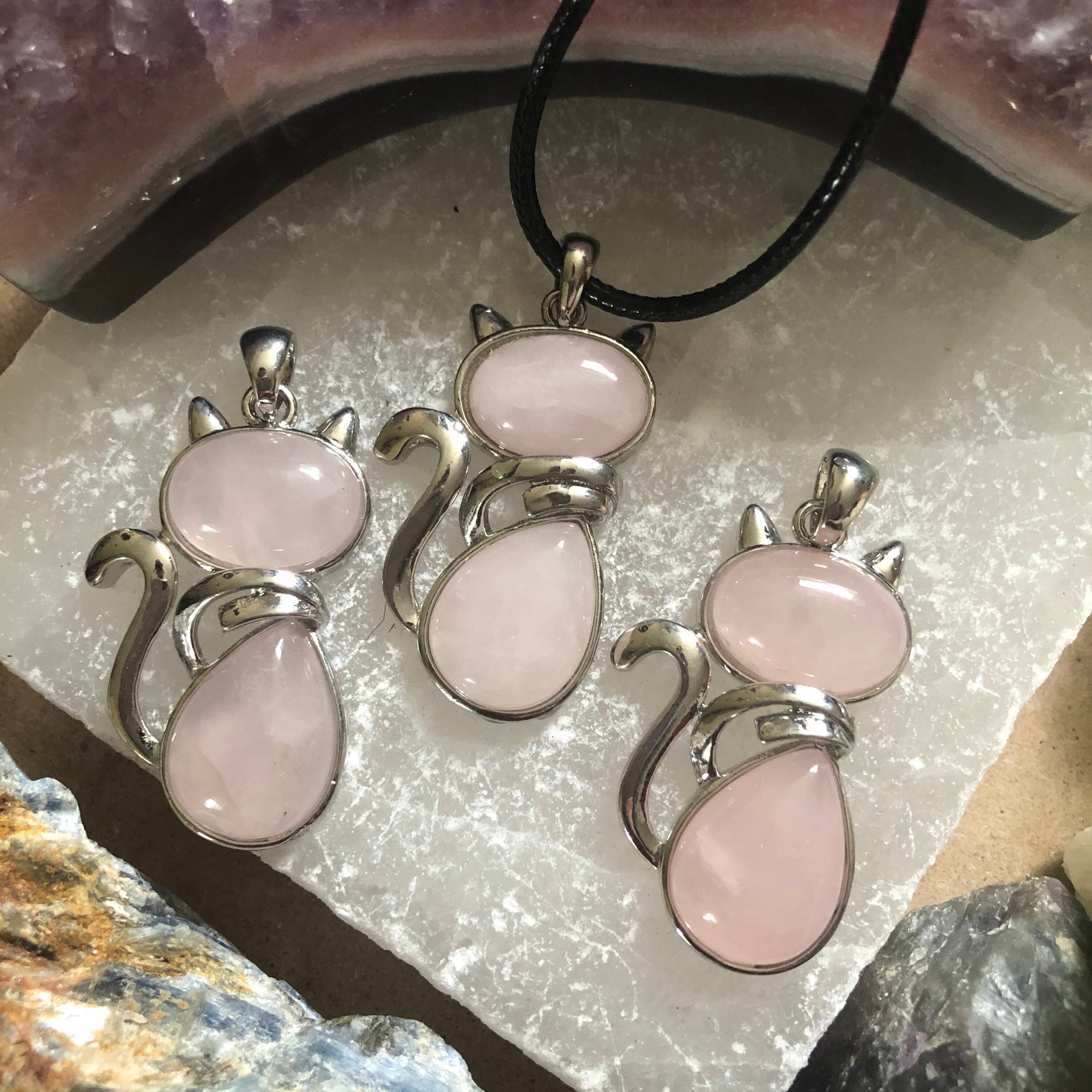 Rose Quartz Cat Pendant Necklace Gift Heart Chakra - Etsy UK