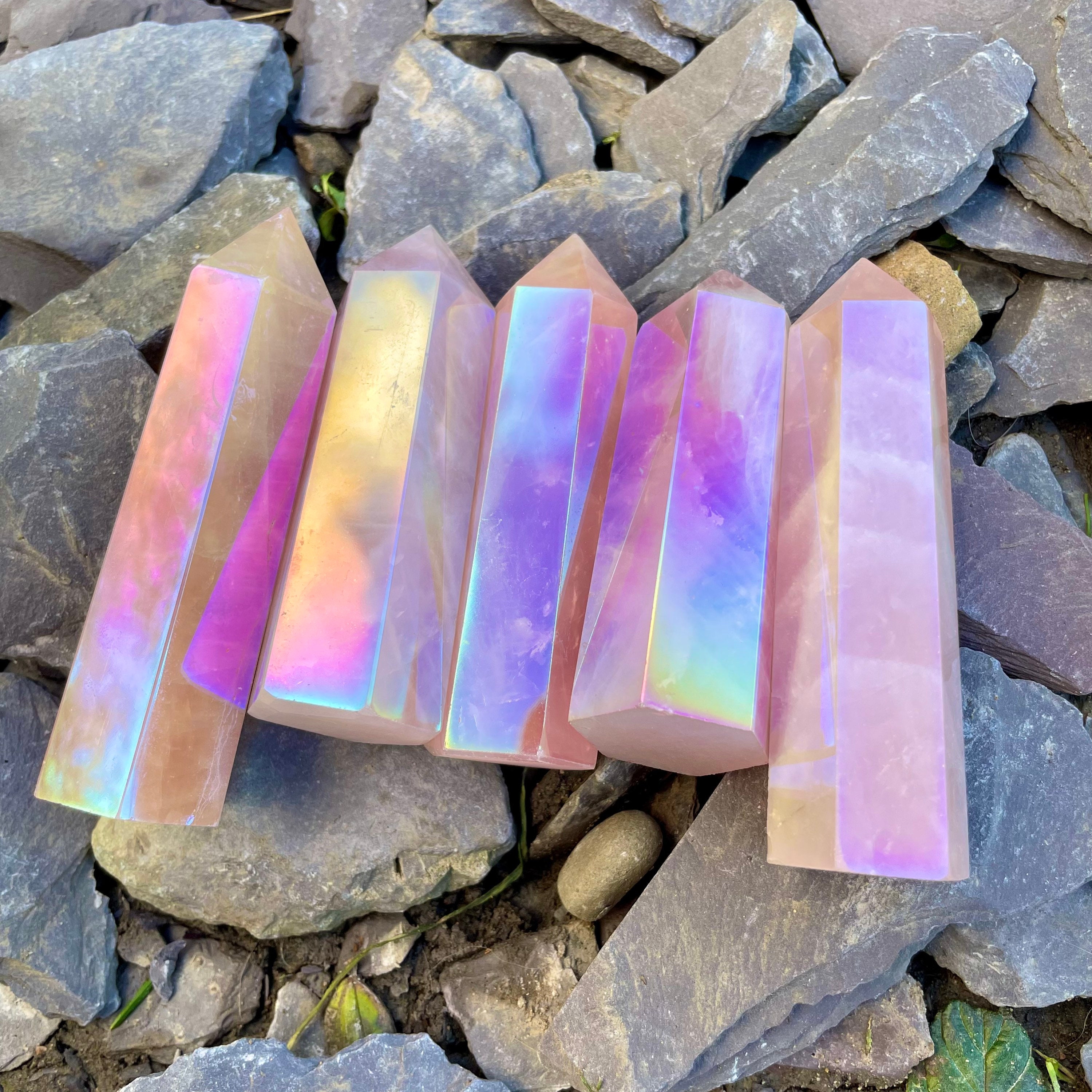 Rose Aura Quartz Point Tower Obelisk Room Decor Crystal Healing Natural ...