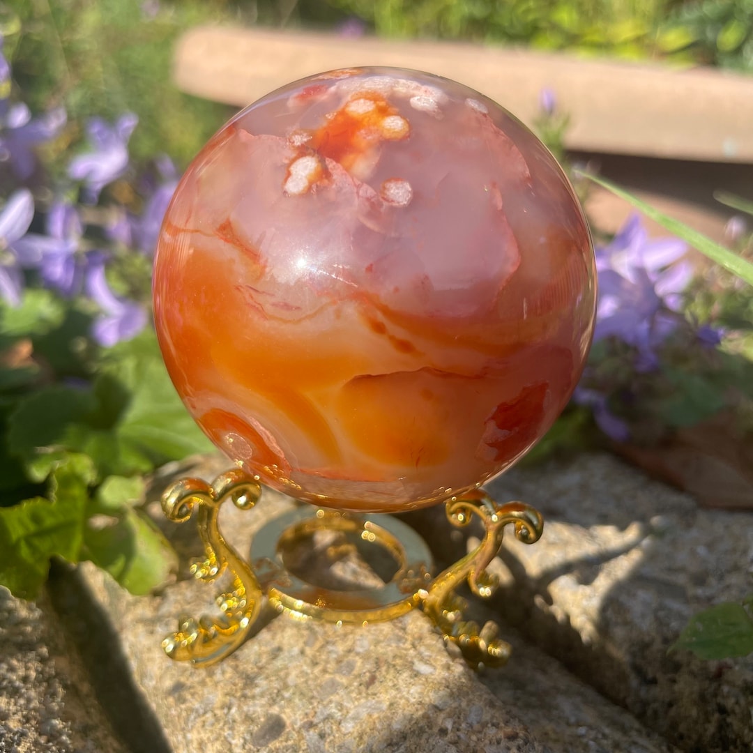 Carnelian Flower Agate Sphere Crystal Ball Spiritual Home Decor 290g - Etsy