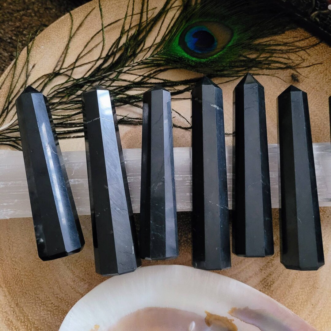 Shungite Point Tower Crystal Healing Natural Stone EMF Protection Witchy Home Decor Gift Root ...