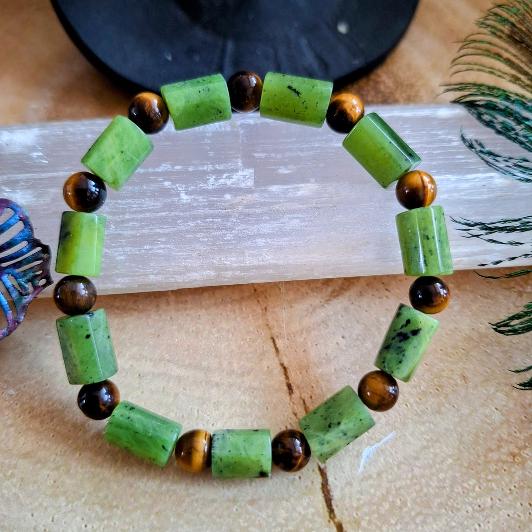 Nephrite Jade & Tigers Eye Bracelet: Crystal Healing Gift - Etsy
