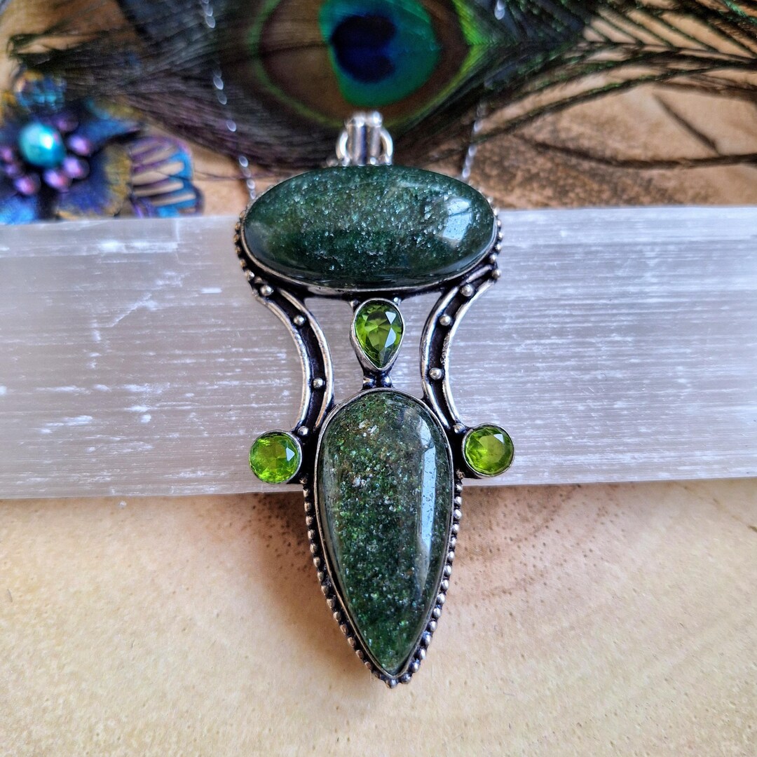 Fuchsite and Peridot Pendant Necklace: 925 Silver Heart Chakra Gift - Etsy