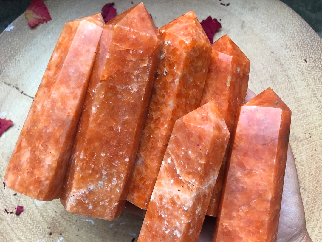 Sunstone Point Tower Natural Stone Crystal Healing Orange Home Decor ...