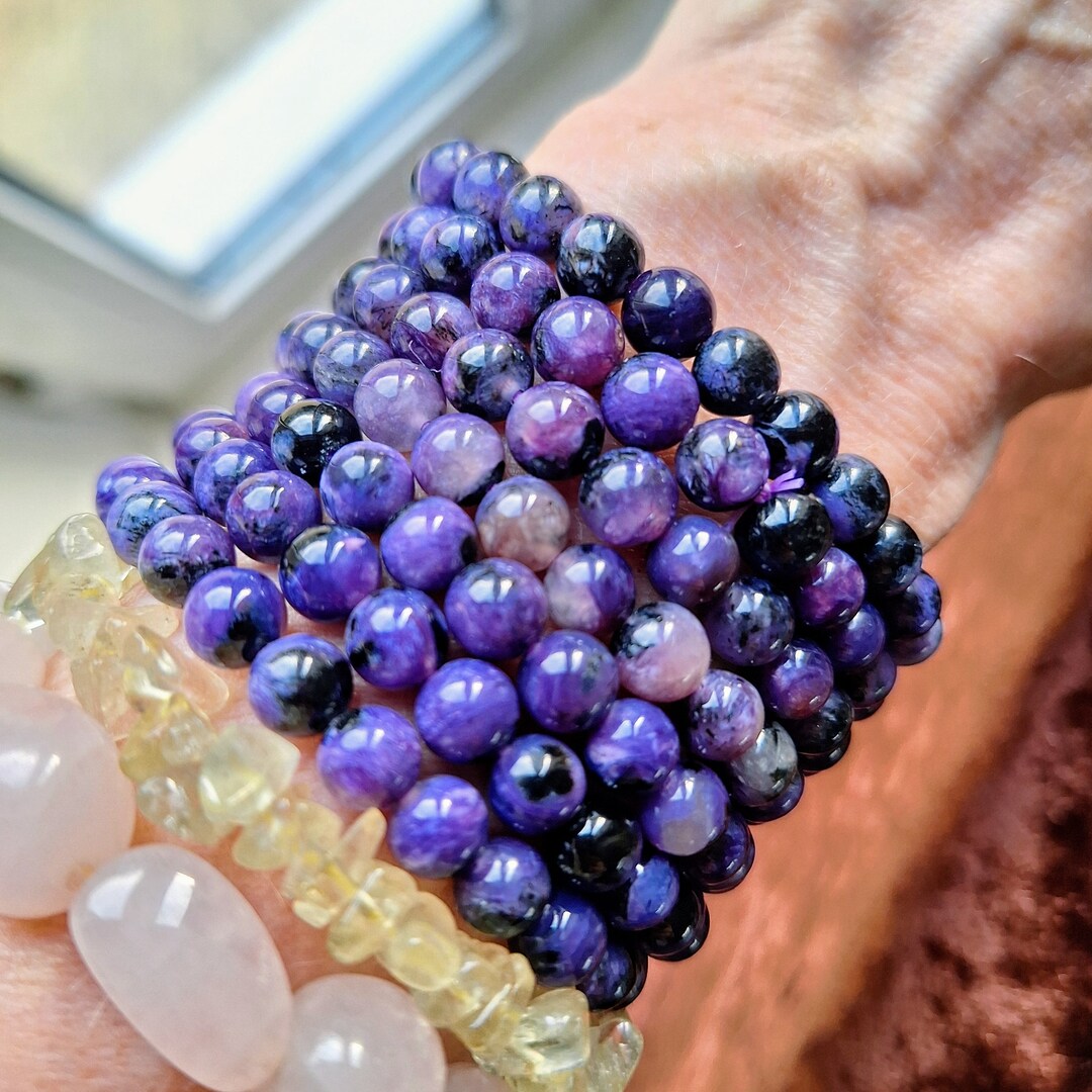 Charoite Bracelet Crystal Healing Stretchy Stacking Jewellery Gift for Him or Her Third Eye ...