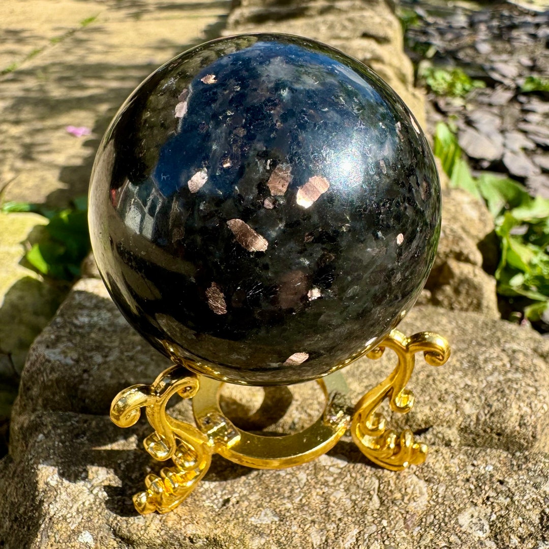Coppernite Indian Nuummite Sphere With Stand Polished Crystal Ball ...