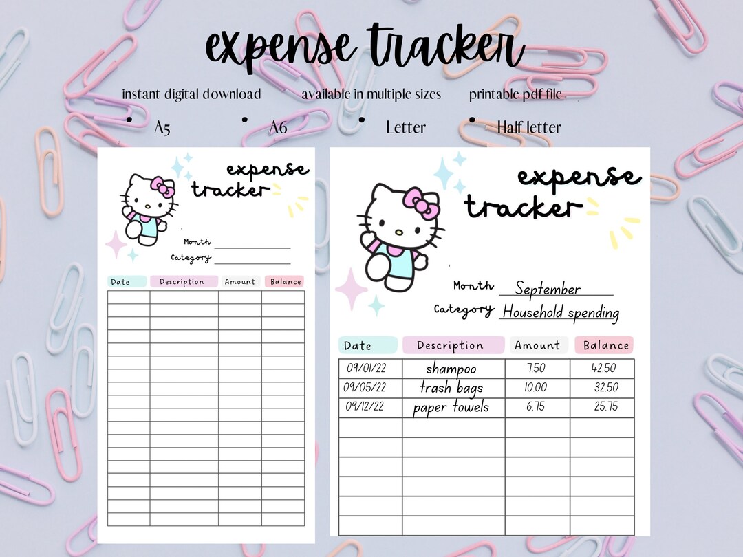Printable Expense Tracker, Kawaii Character Budget Tracker, Kawaii ...