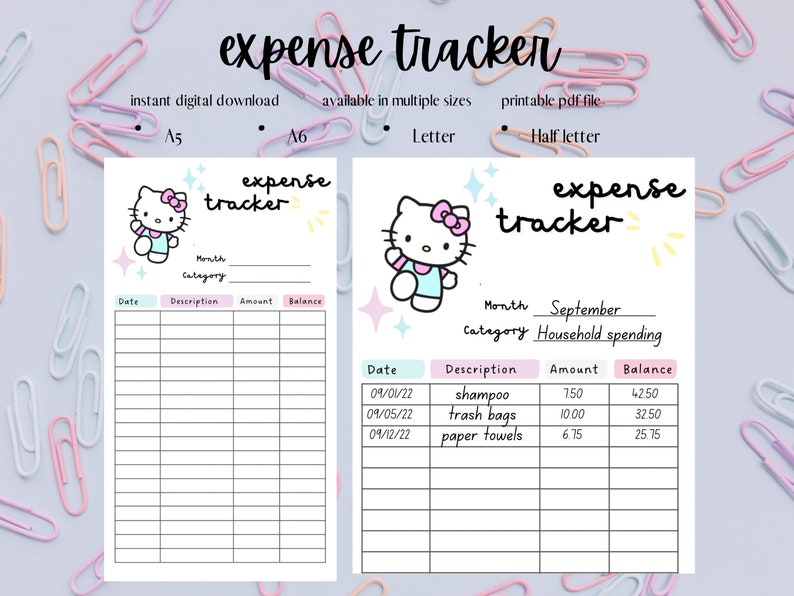 Printable Expense Tracker, Kawaii Character Budget Tracker, Kawaii ...