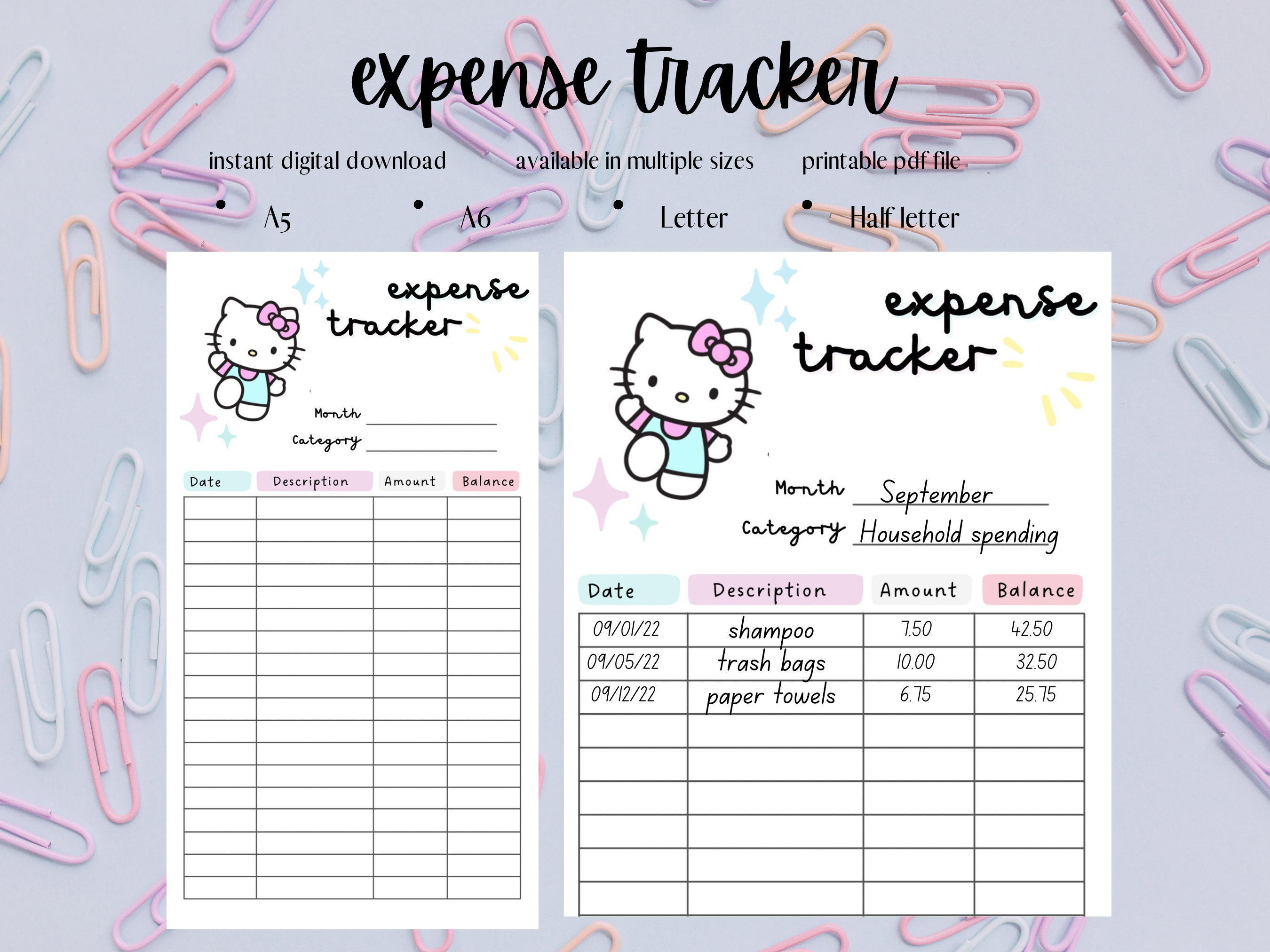 Printable Expense Tracker, Kawaii Character Budget Tracker, Kawaii ...