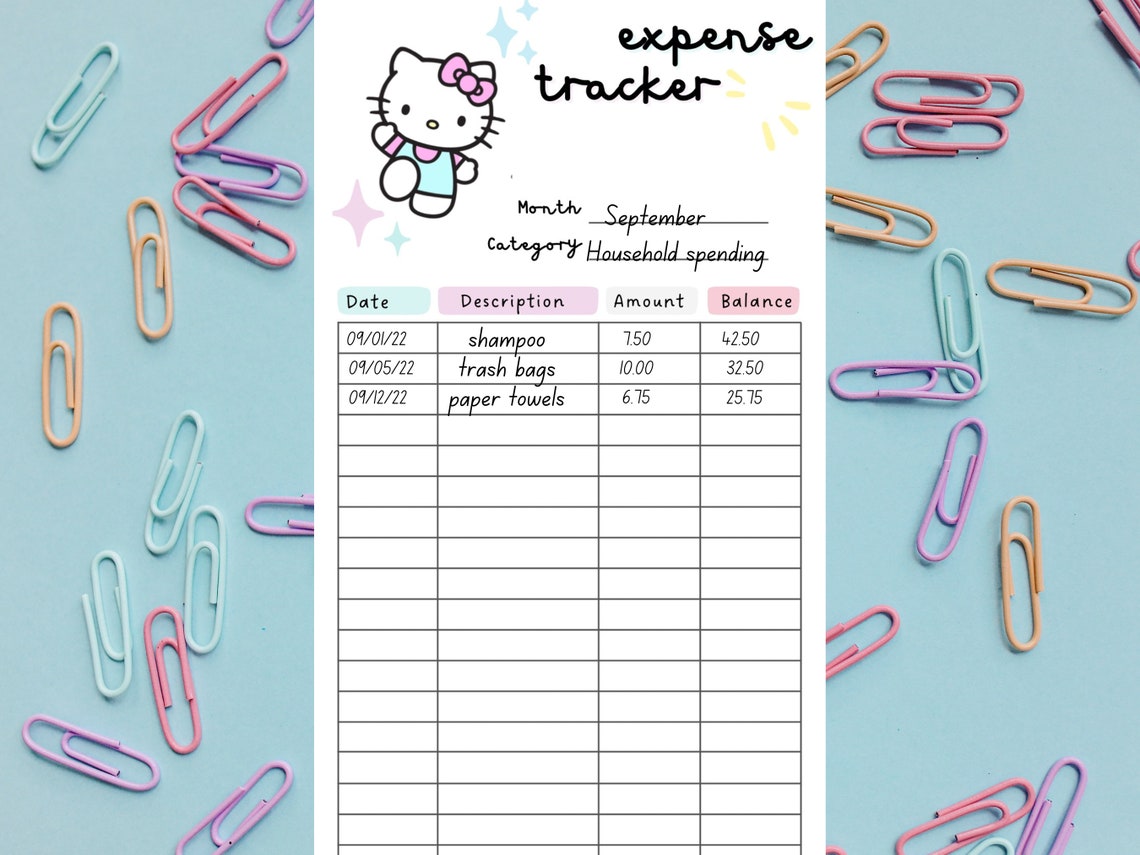 Printable Expense Tracker, Kawaii Character Budget Tracker, Kawaii ...