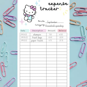 Printable Expense Tracker, Kawaii Character Budget Tracker, Kawaii ...