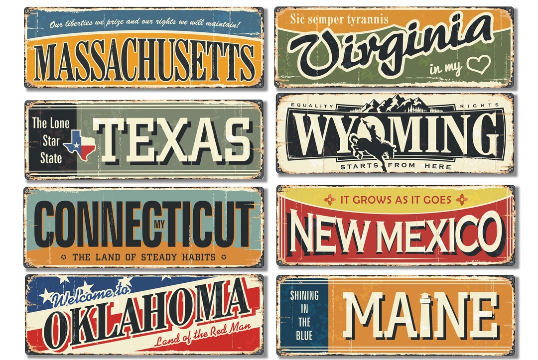 Vintage Tin State Signs | Retro Americana Metal Decor - Etsy