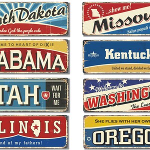 Vintage Tin State Signs | Retro Americana Metal Decor - Etsy