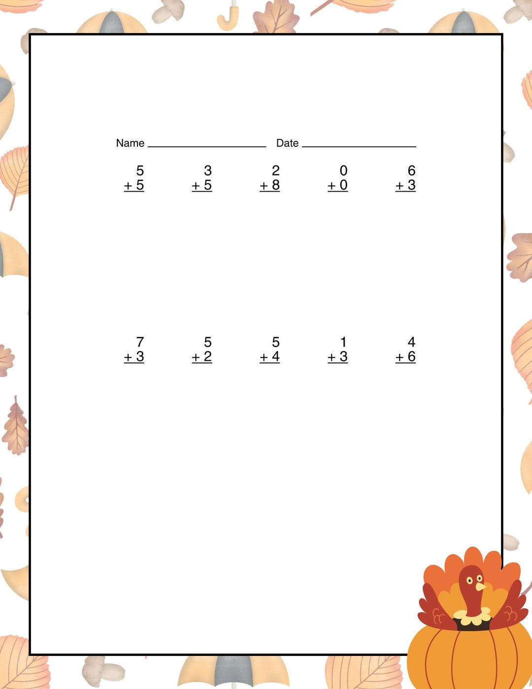 Thanksgiving Basic Math Practice - Etsy