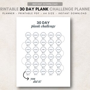 30 Day Plank Challenge, Printable Fitness Tracker, Core Strengthening ...