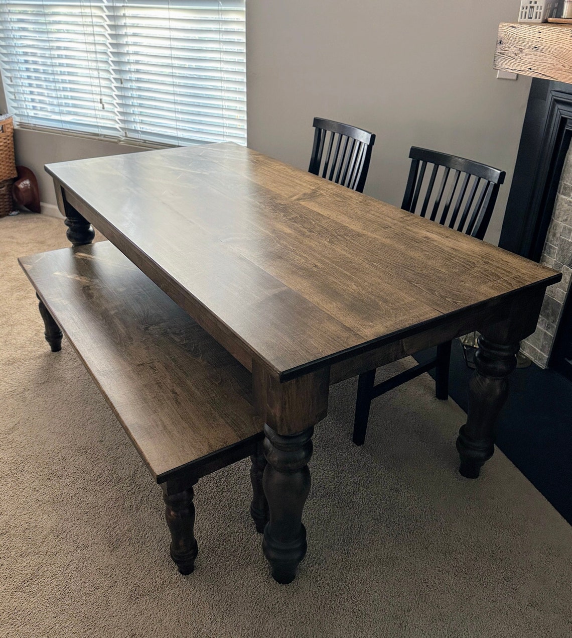 Rustic Farmhouse Solid Maple Wood Dining Table With Matching Bench and ...