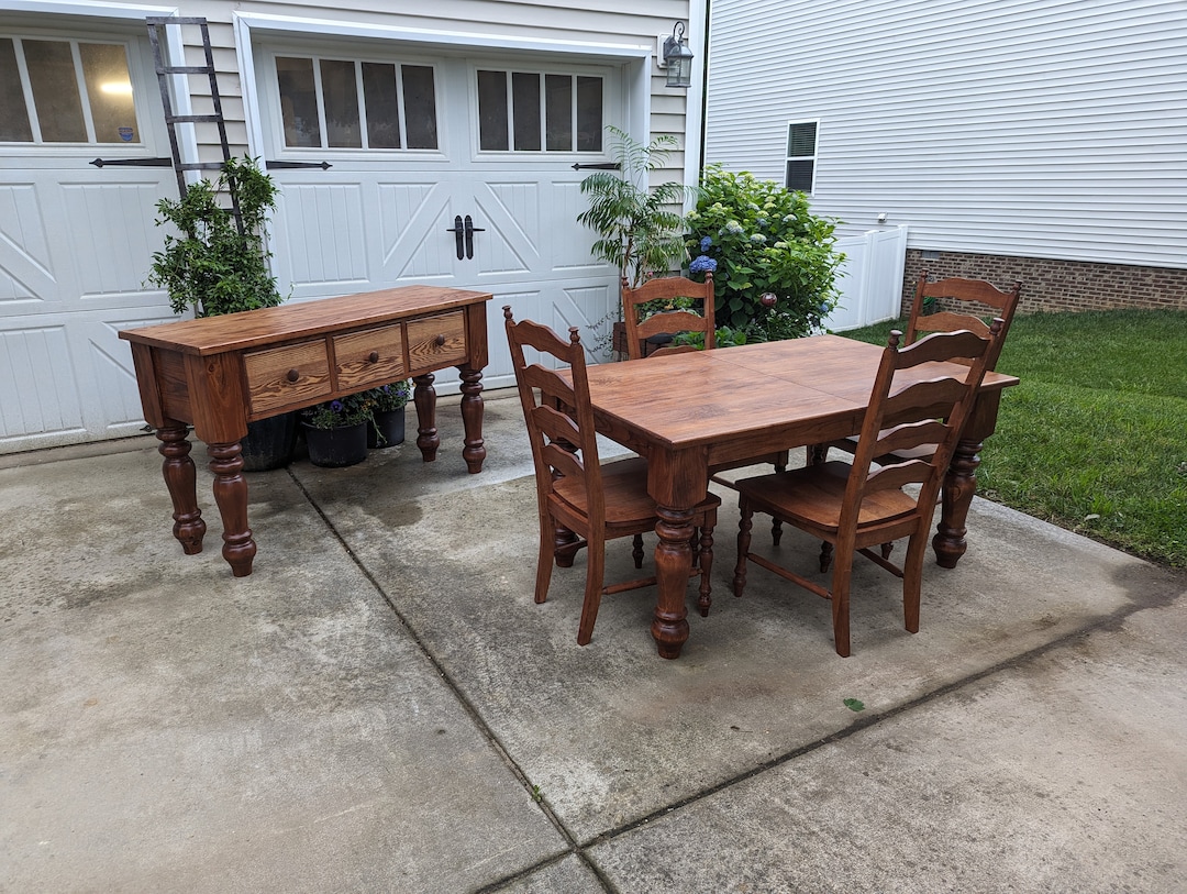 Expandable Farmhouse Dining Table, Solid Wood Table Chairs and Console ...