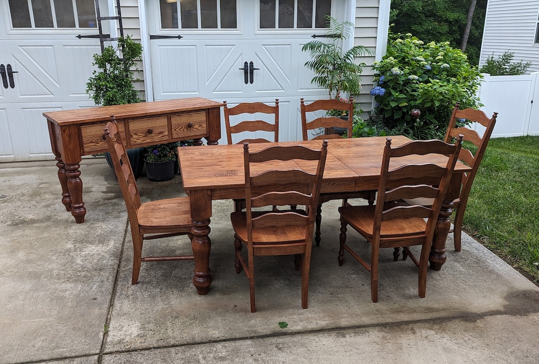 Expandable Farmhouse Dining Table, Solid Wood Table Chairs and Console ...
