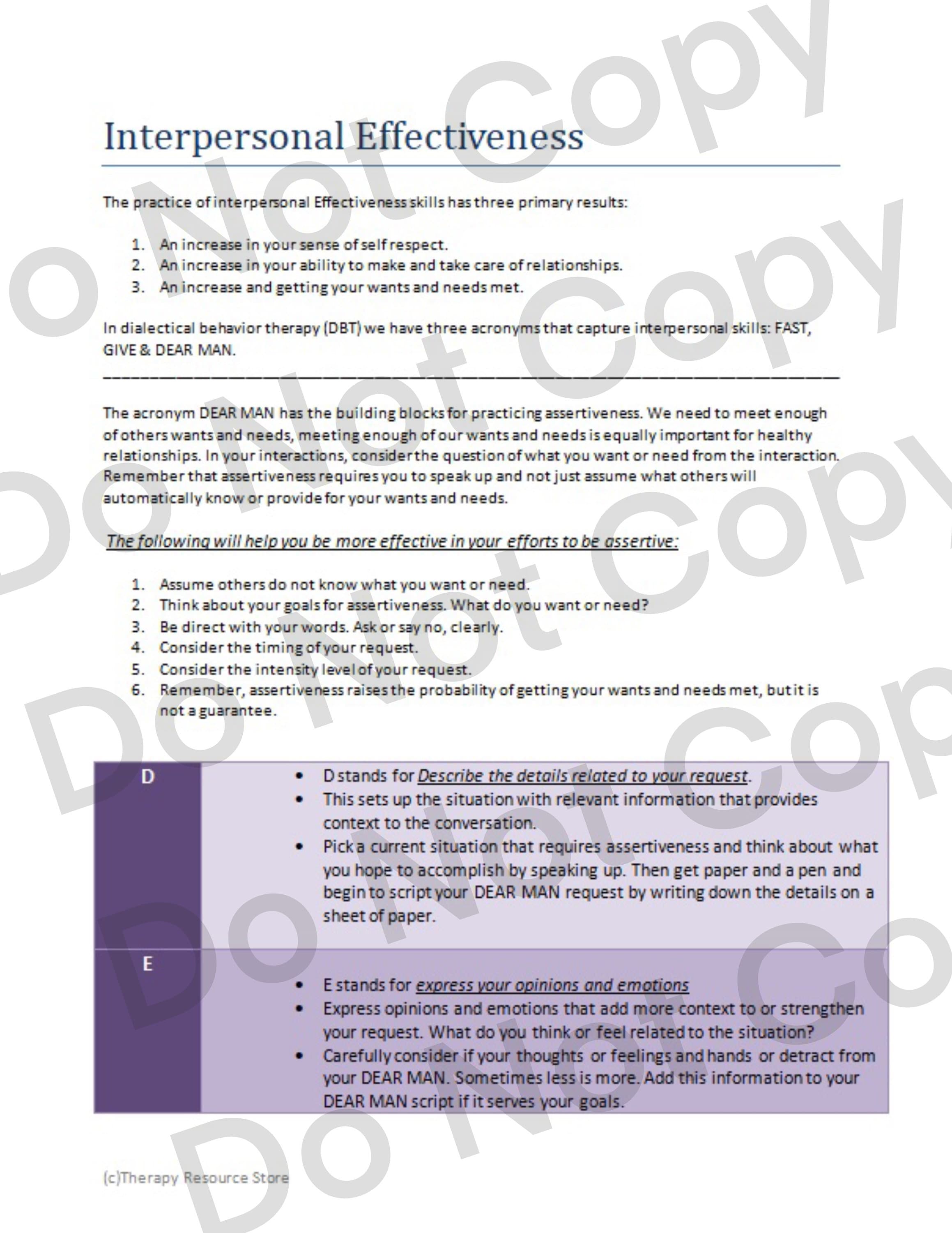 DBT Interpersonal Effectiveness Worksheet self help self | Etsy