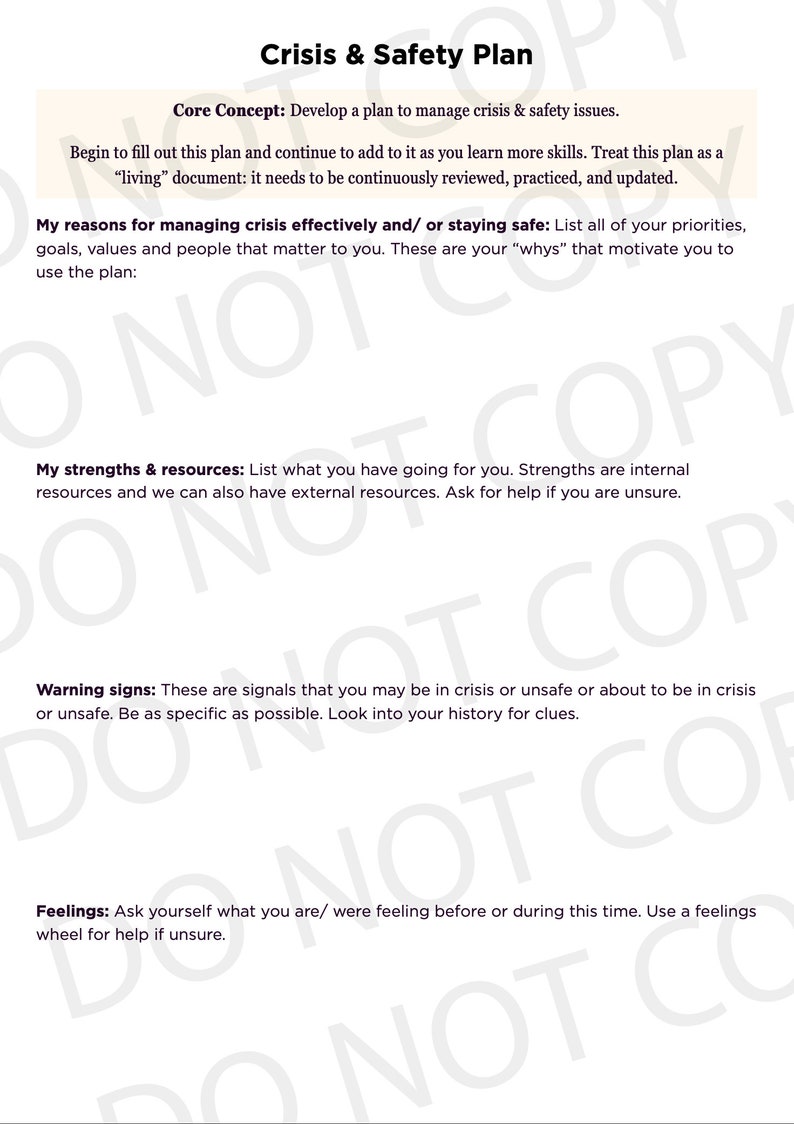 Therapy Crisis and Safety Plan Fillable Worksheet - Etsy