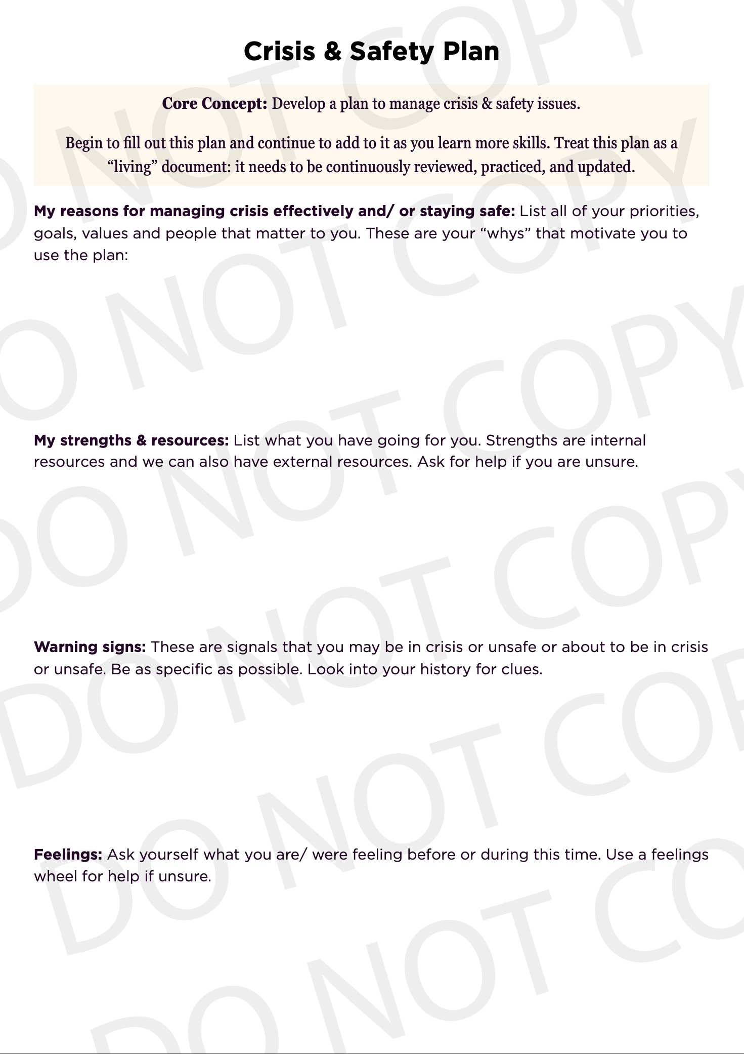 Therapy Crisis and Safety Plan Fillable Worksheet - Etsy
