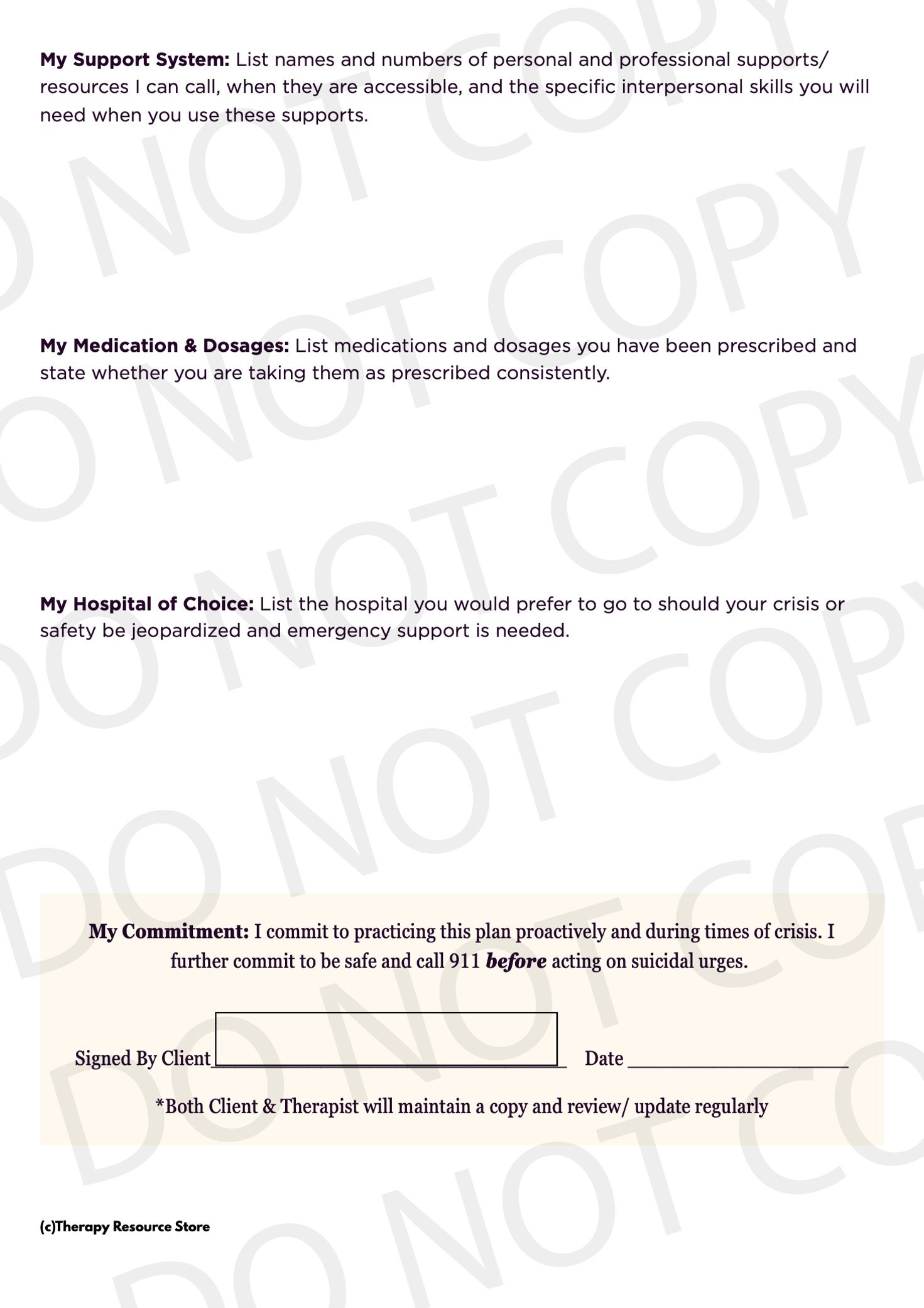 Therapy Crisis and Safety Plan Fillable Worksheet - Etsy