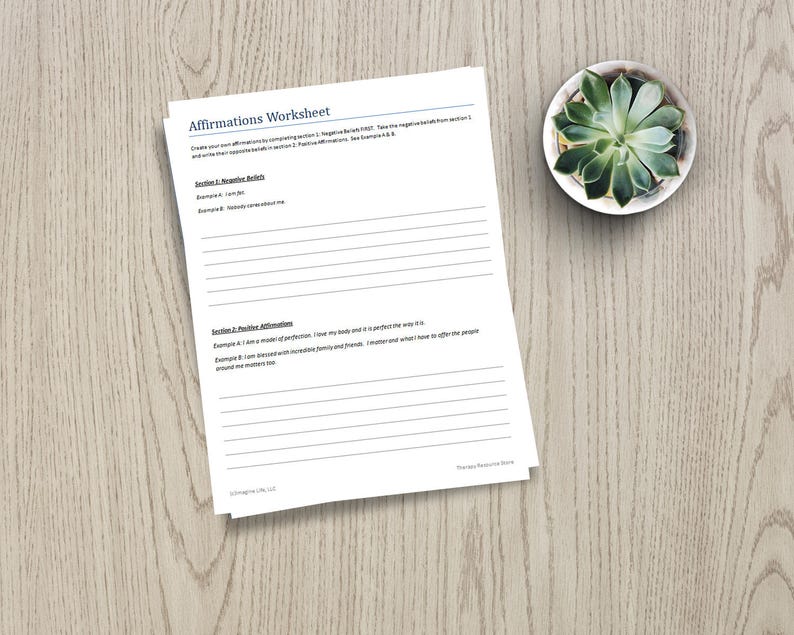 Counseling, Therapy: Affirmations Worksheet, Positive Affirmation, Self ...