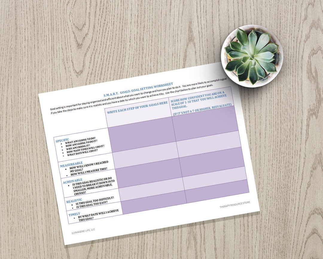 Goal Setting Printable Page, SMART Goals Worksheet, Mental Health ...