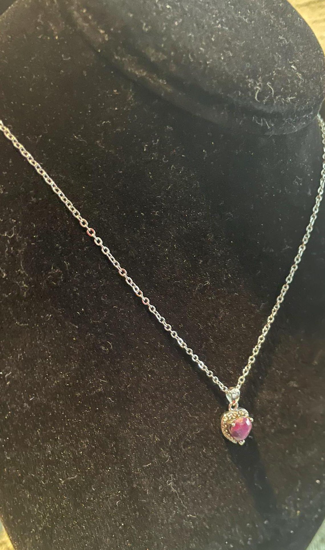 Vintage Sterling Silver Ruby Heart Necklace - 16" Chain - Etsy