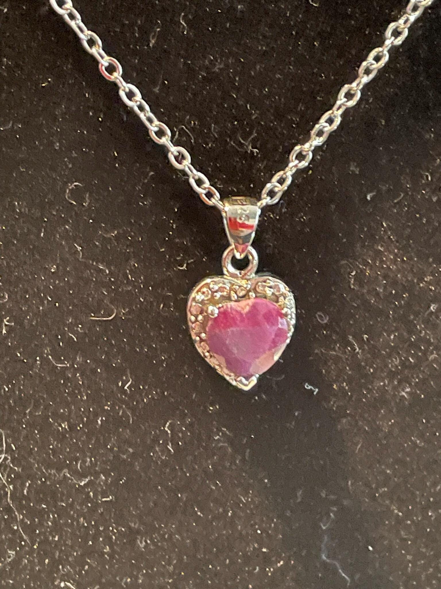 Vintage Sterling Silver Ruby Heart Necklace - 16" Chain - Etsy