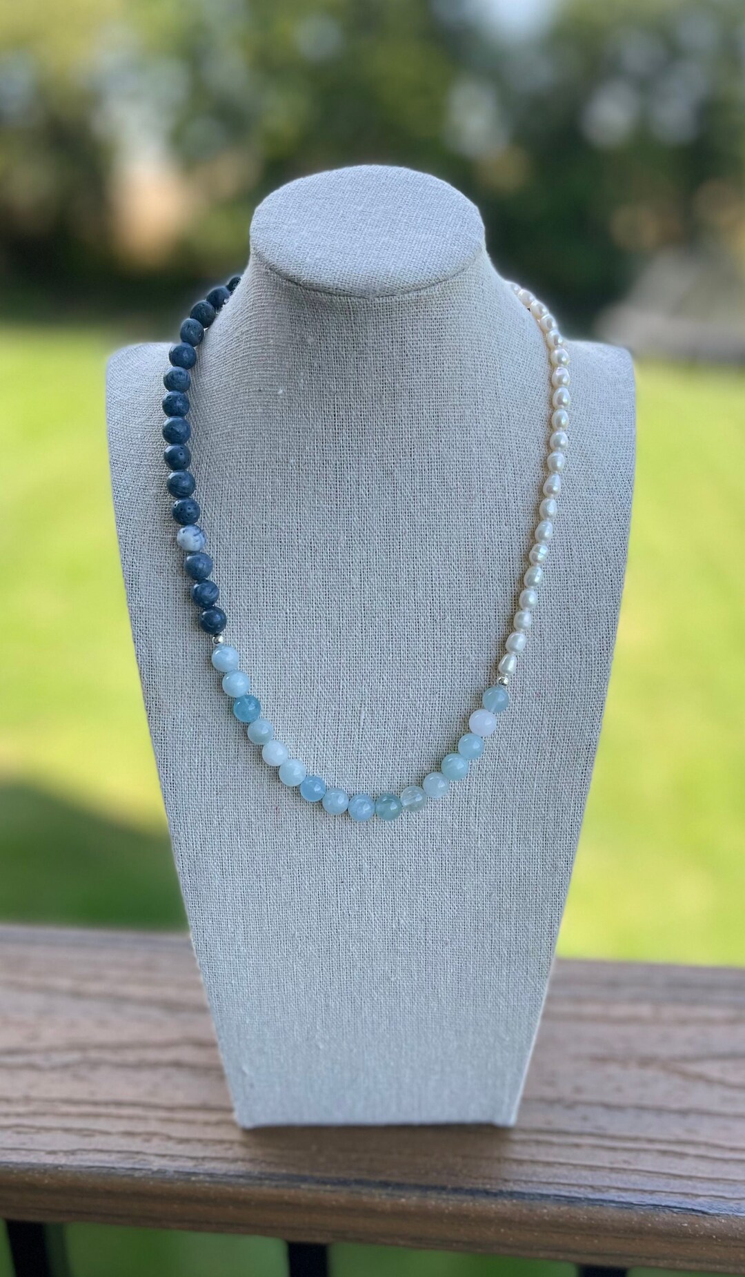 Half and Half Necklace, Aquamarine Necklace, Blue Coral, Gemstone ...