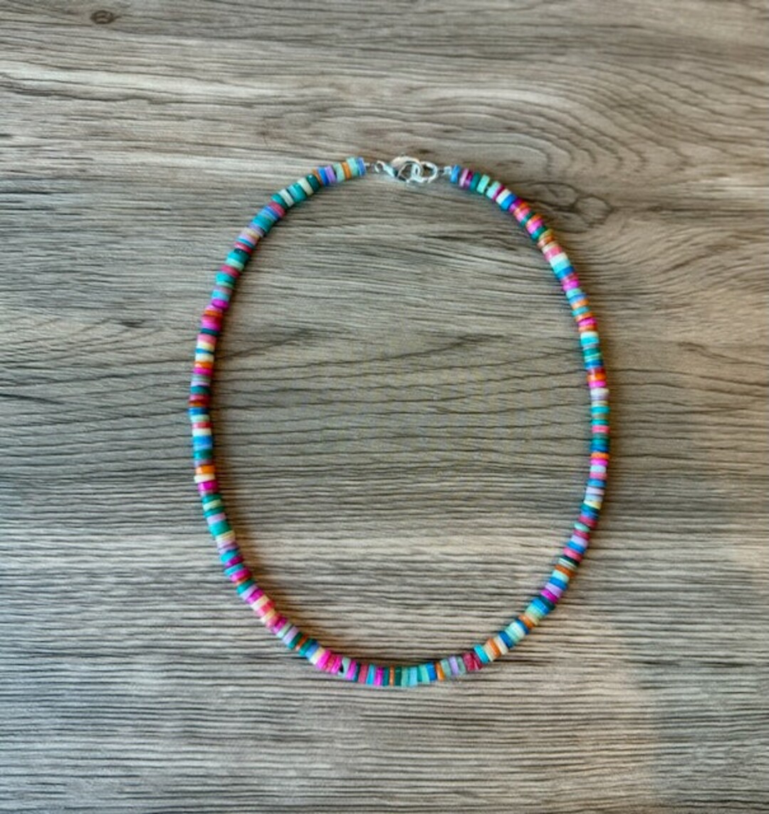 Rainbow Heishi Necklace, Rainbow Shell Necklace, Heishi Necklace ...