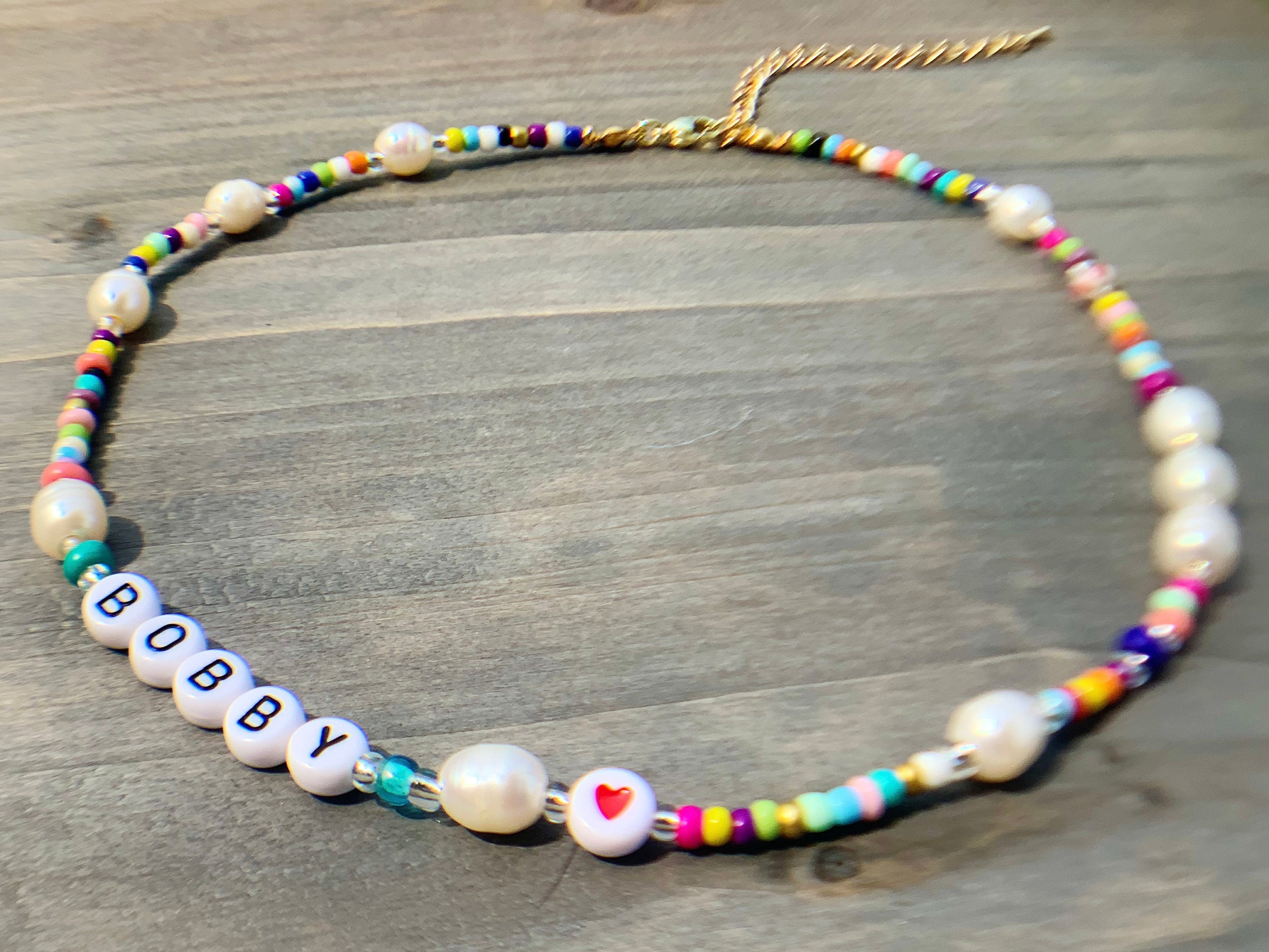 Mehrfarbige Perlen Namenskette Bunte Perlen Buchstaben Perlen | Etsy