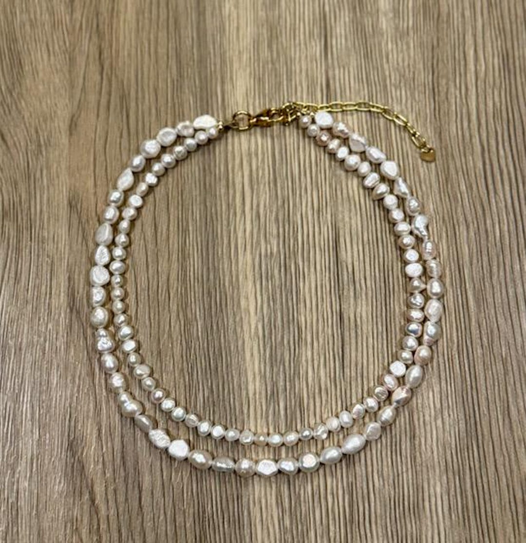 Double Strand Pearl Necklace, 2 Strand Pearl Necklace, Layering ...