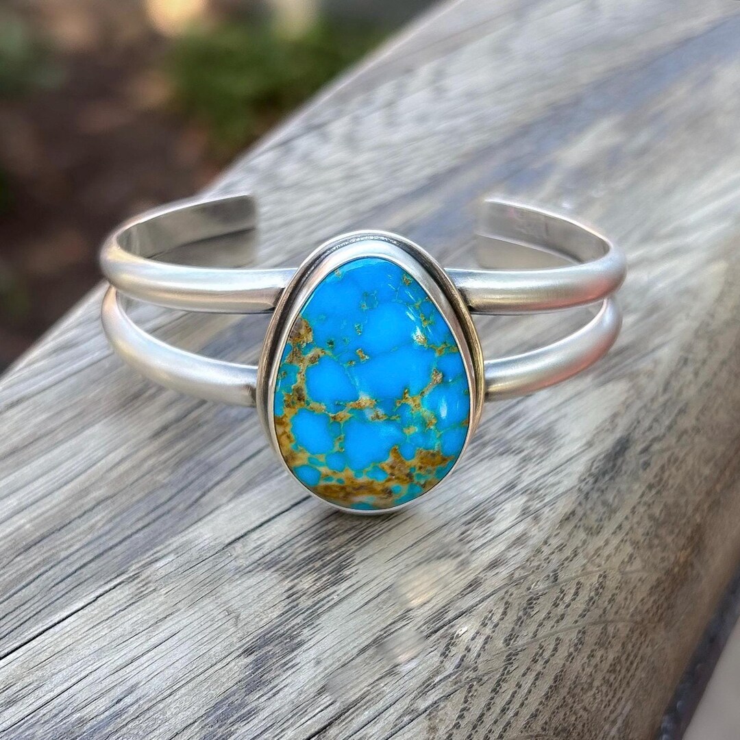Kingman Turquoise Cuff Bracelet: Handmade Sterling Silver, Southwestern ...