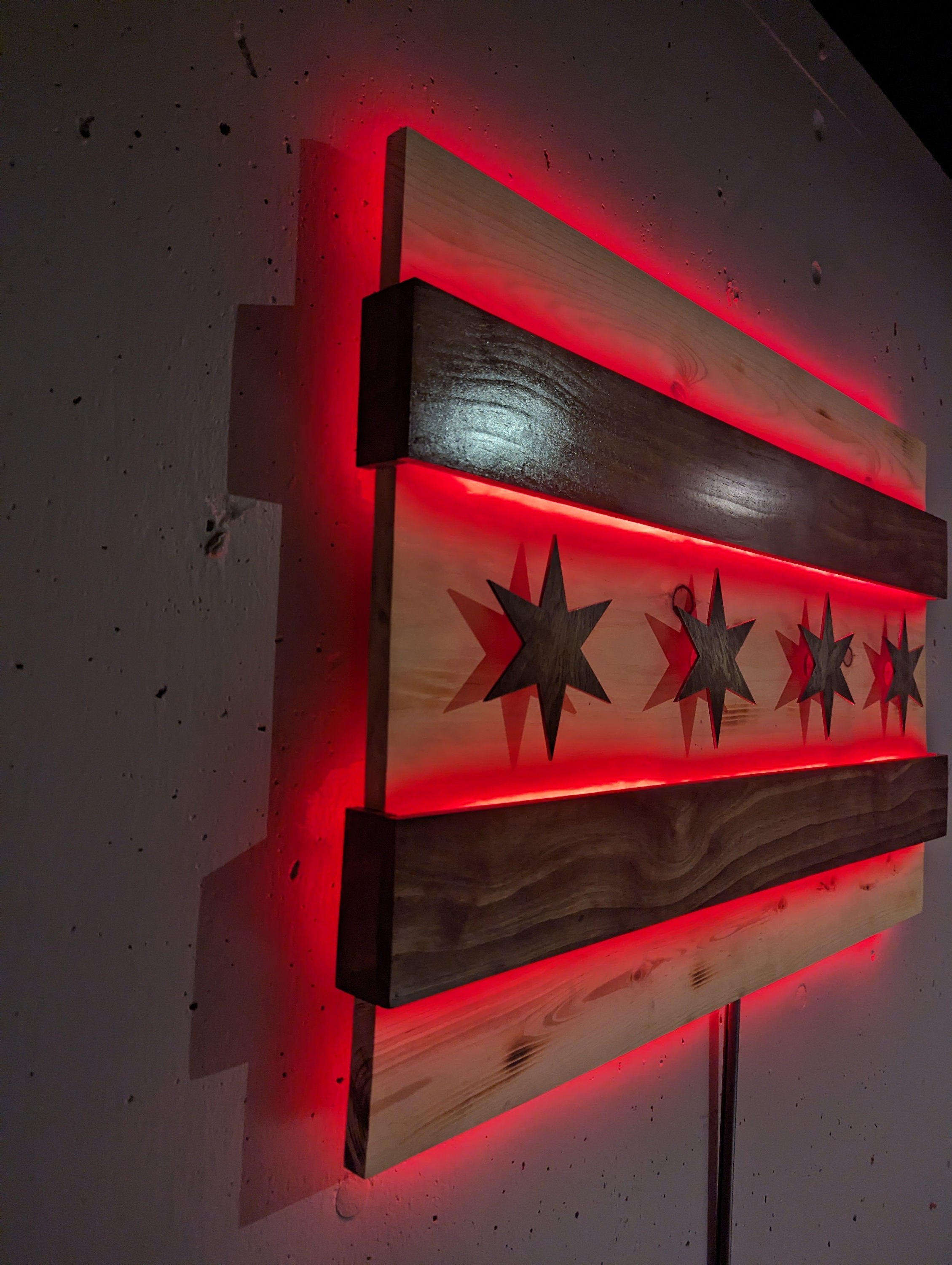 LED Woodgrain Chicago Flag - Etsy