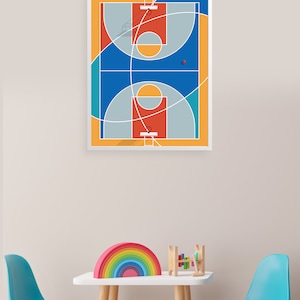 Basketball Court Printable Poster Design, Colorful and Fun Digital Wall ...