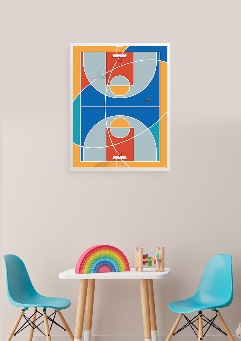 Basketball Court Printable Poster Design, Colorful and Fun Digital Wall ...
