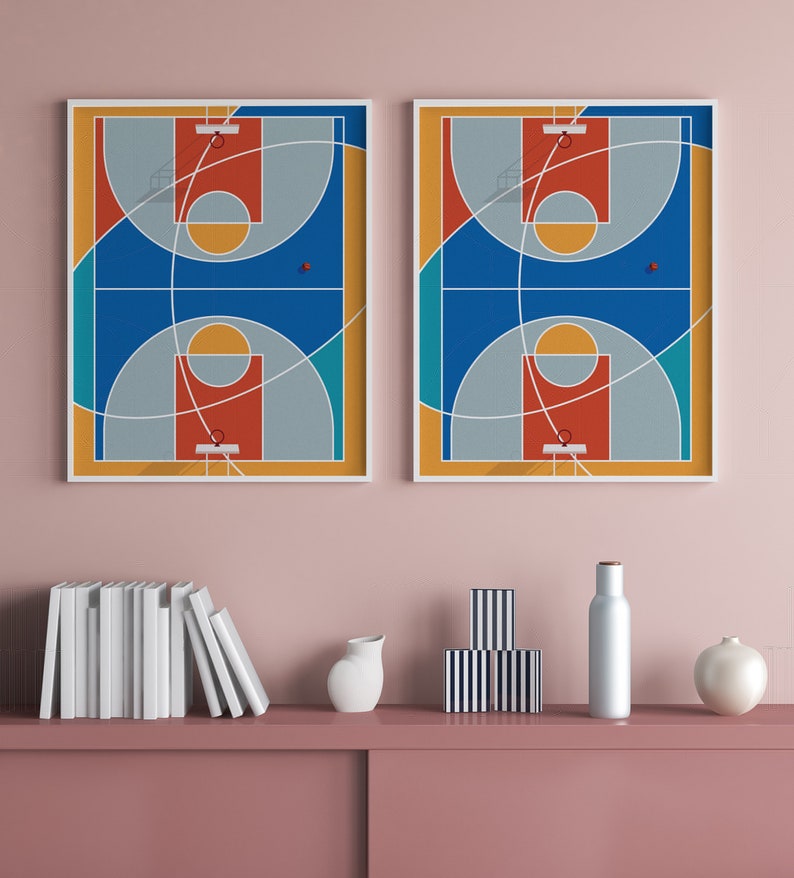 Basketball Court Printable Poster Design, Colorful and Fun Digital Wall ...
