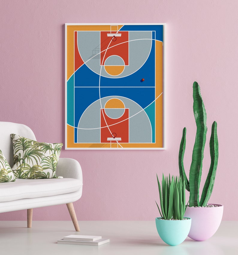 Basketball Court Printable Poster Design, Colorful and Fun Digital Wall ...