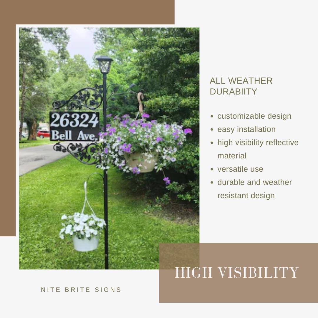 Reflective Driveway Address Sign: 60" Steel Pole, Solar Light - Etsy