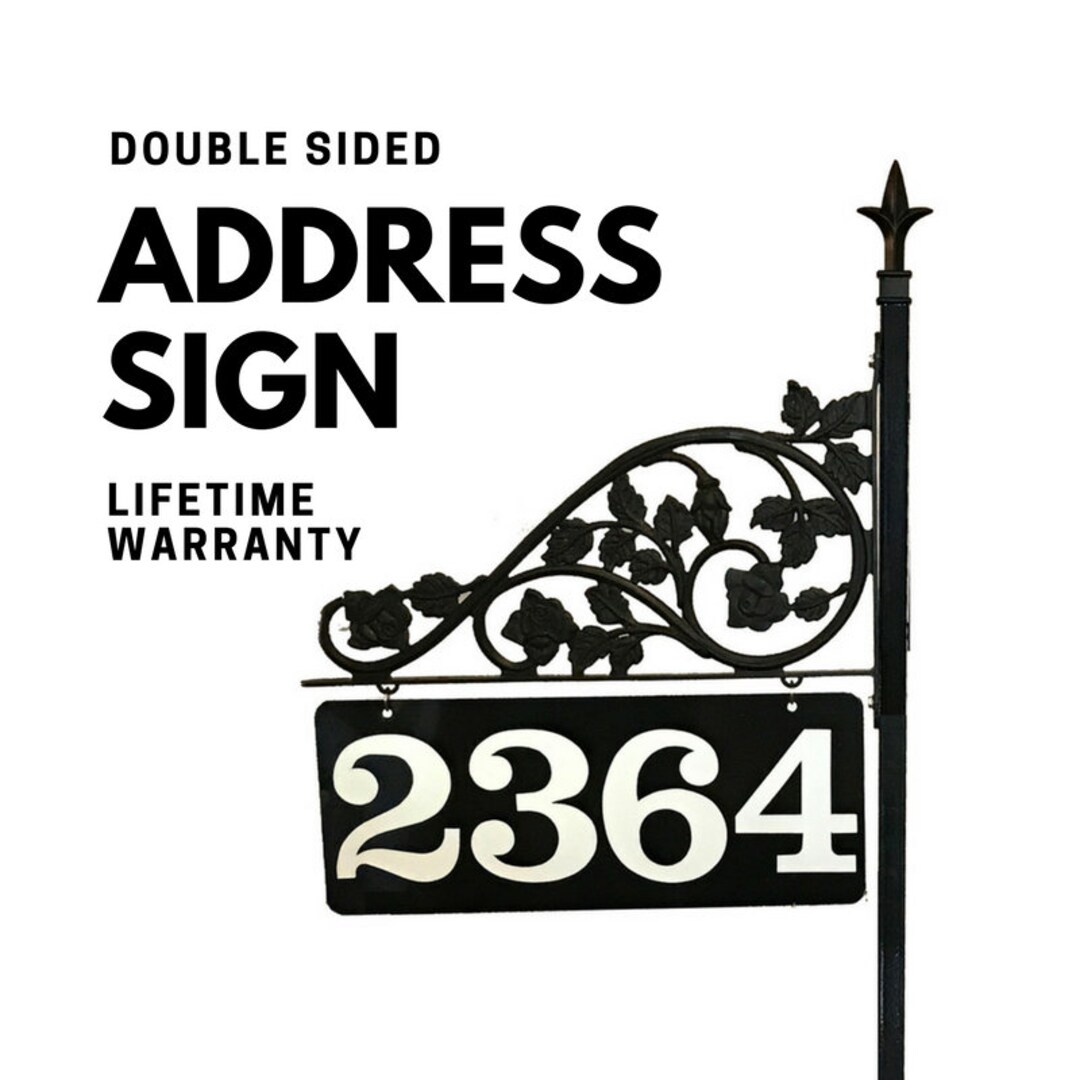 Reflective Double Sided Address Sign: 60" Steel Pole, Scroll & Finial ...