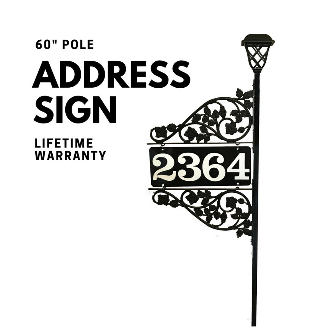 Reflective Driveway Address Sign: 60" Steel Pole, Solar Light - Etsy