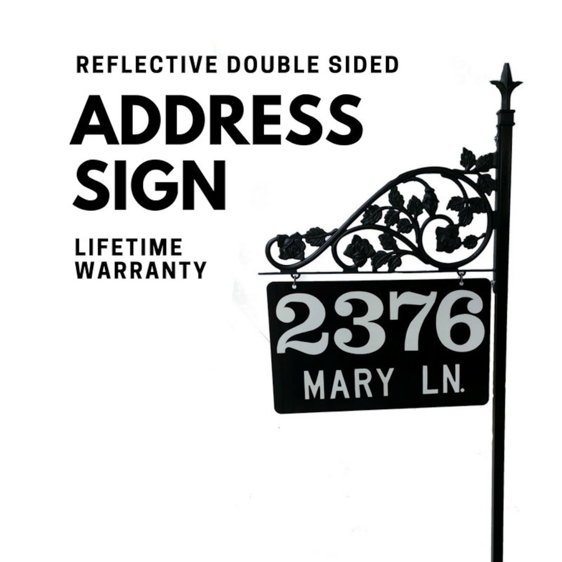Reflective Address Sign: Personalized Steel Driveway Marker With Scroll ...
