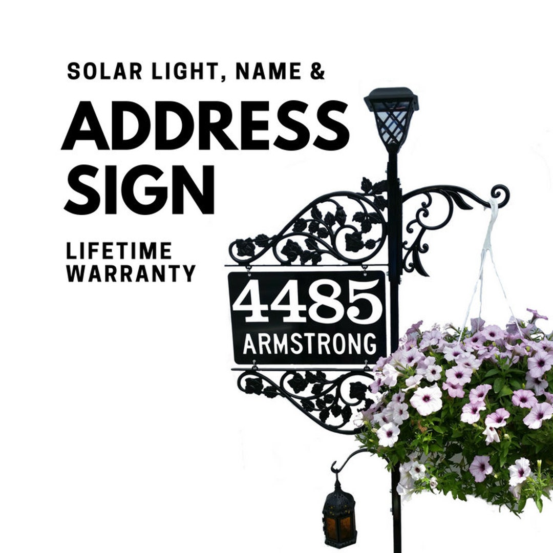 Reflective Address Sign: Double Sided Marker With Solar Light & Plant ...