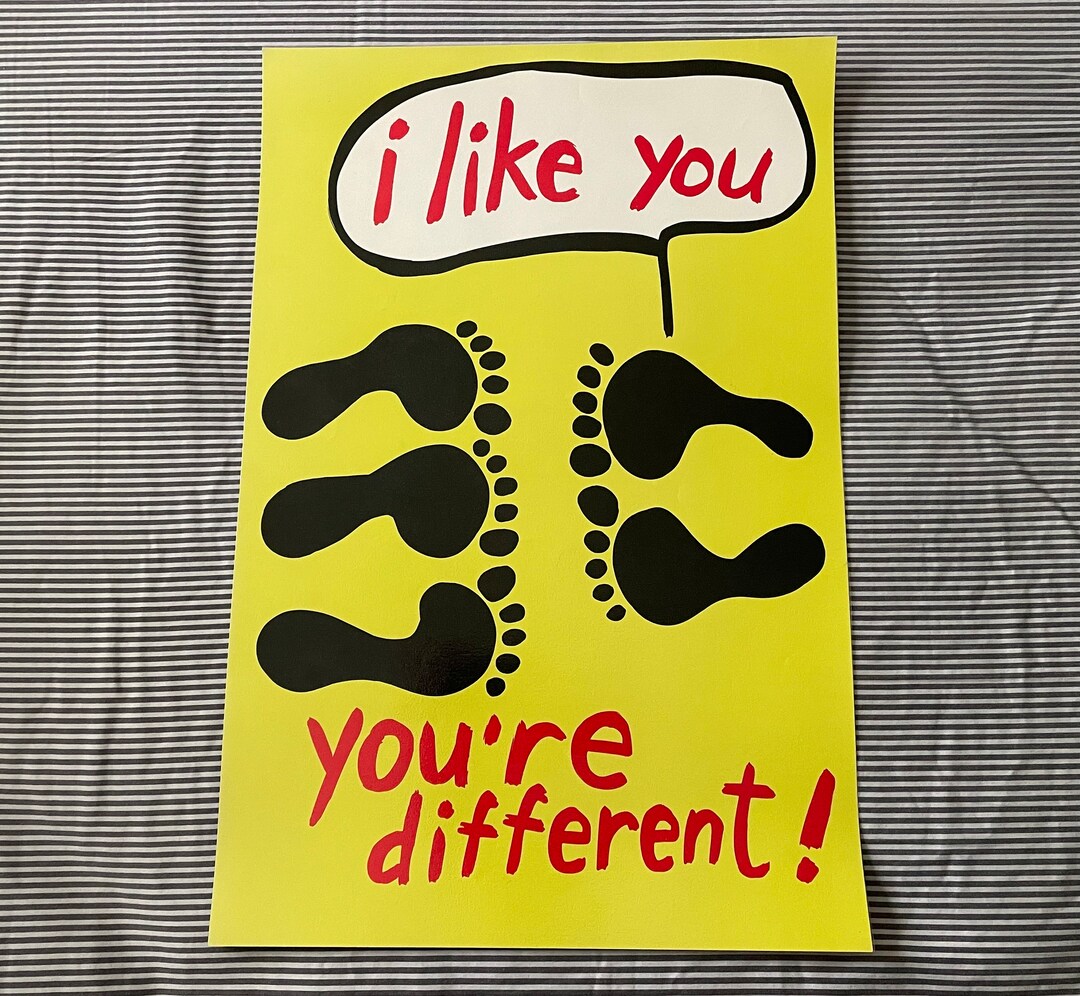 1970s Poster, I Like You You’re Different, Footprints, Yellow, Patricia ...